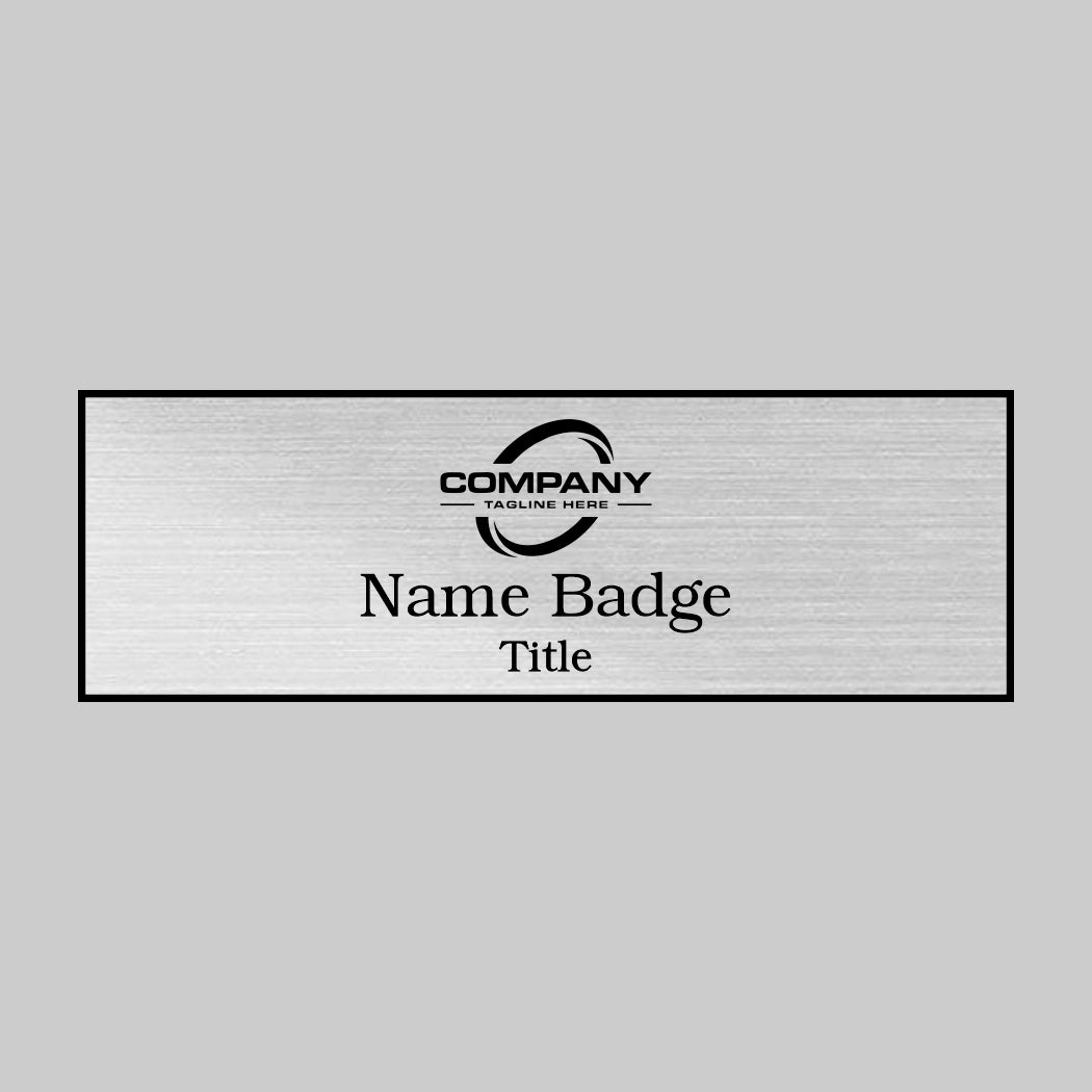 3x1 Silver on Black Name Tag Double Post Back | EngraveIt USA