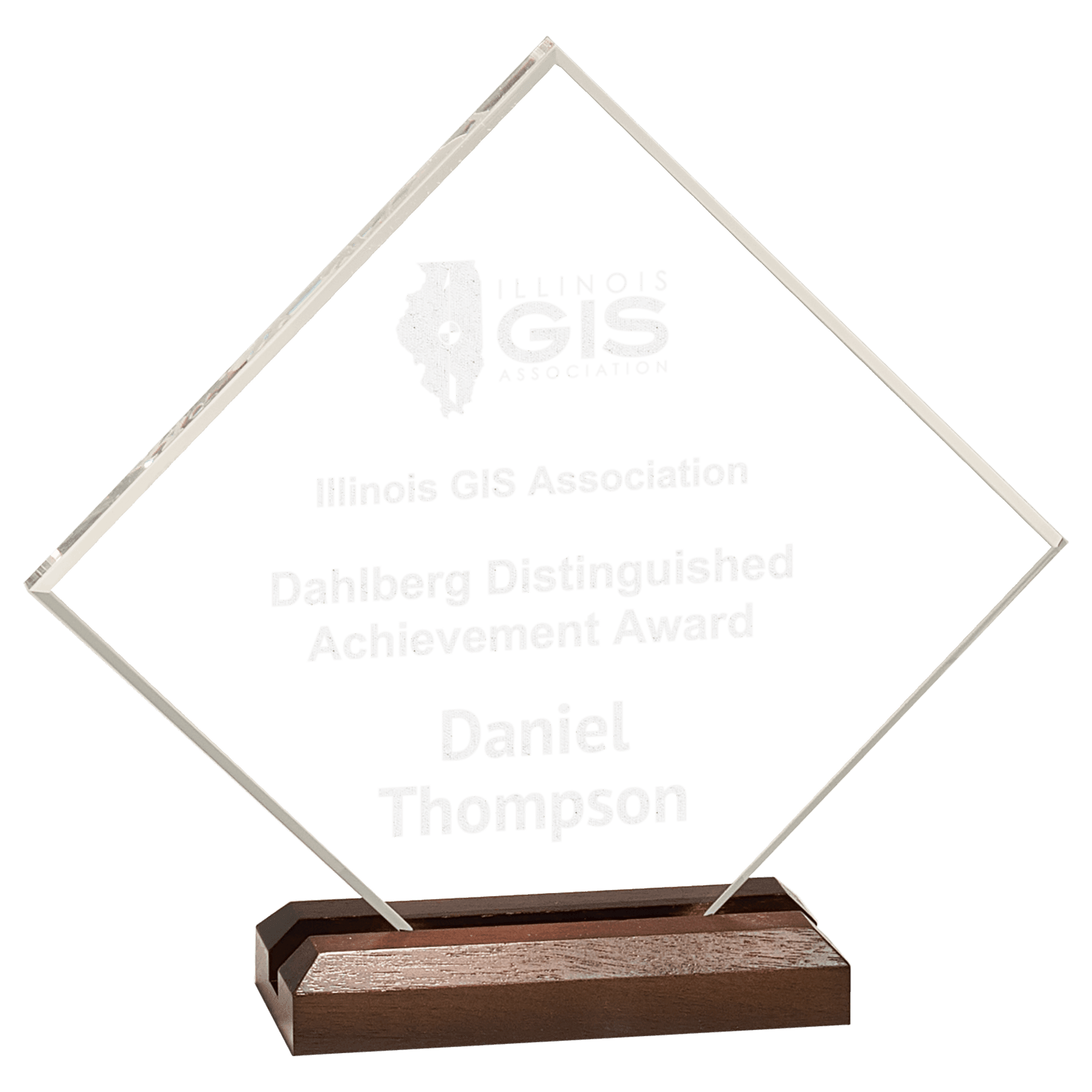 Large Clear Acrylic Diamond with Walnut Base with 1 Engraving