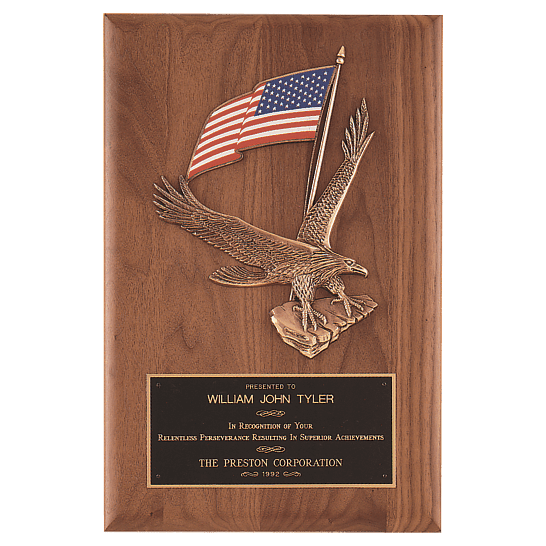 8" x 10 1/2" Solid American Walnut Plaque with Finely Detailed Eagle ...