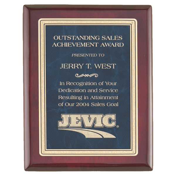 7" x 9" Rosewood Piano Finish Plaque with a Sapphire Marble/Gold Flore