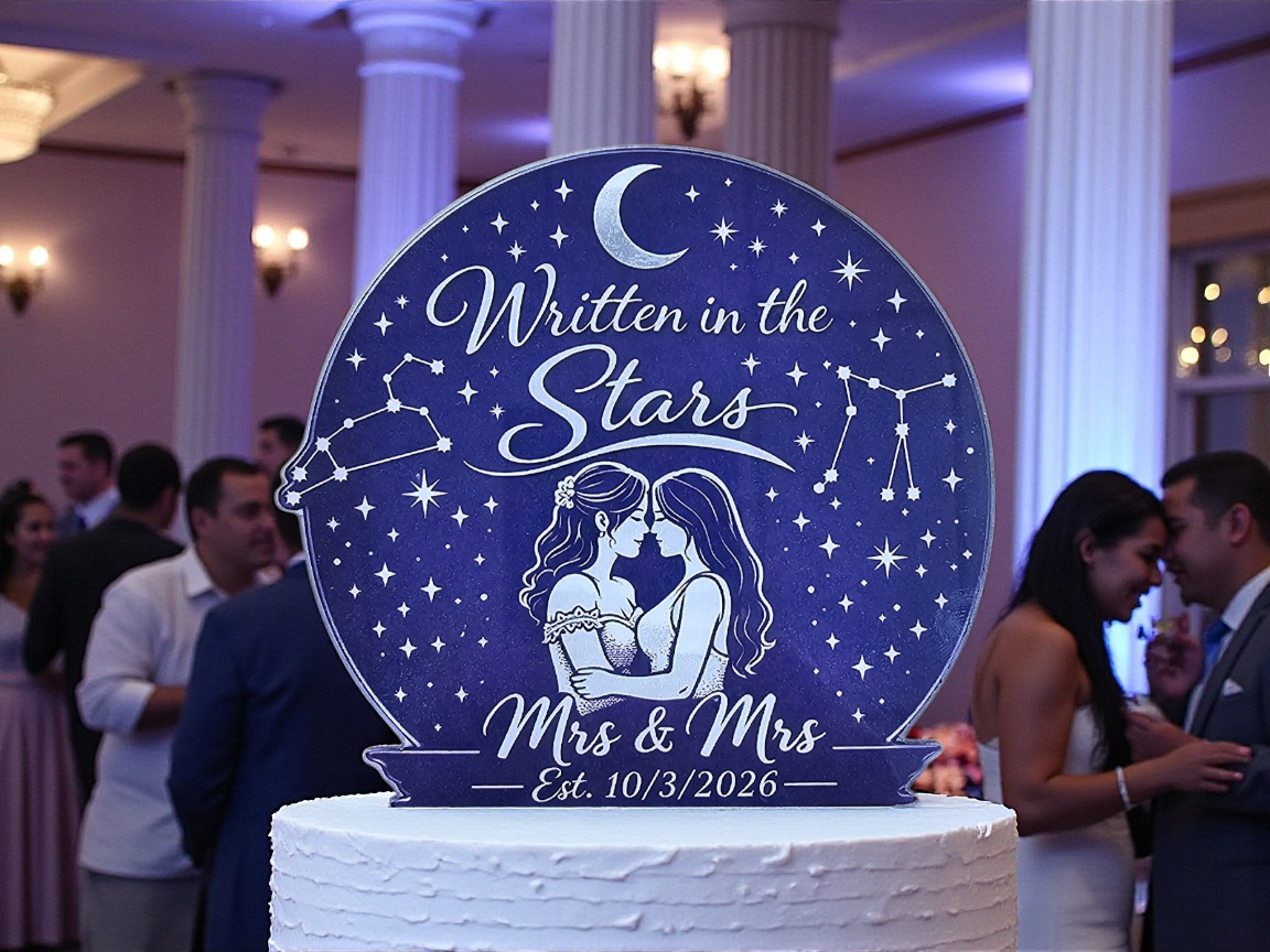 Acrylic Cake Topper Custom Cut and Printed with 1 Engraving